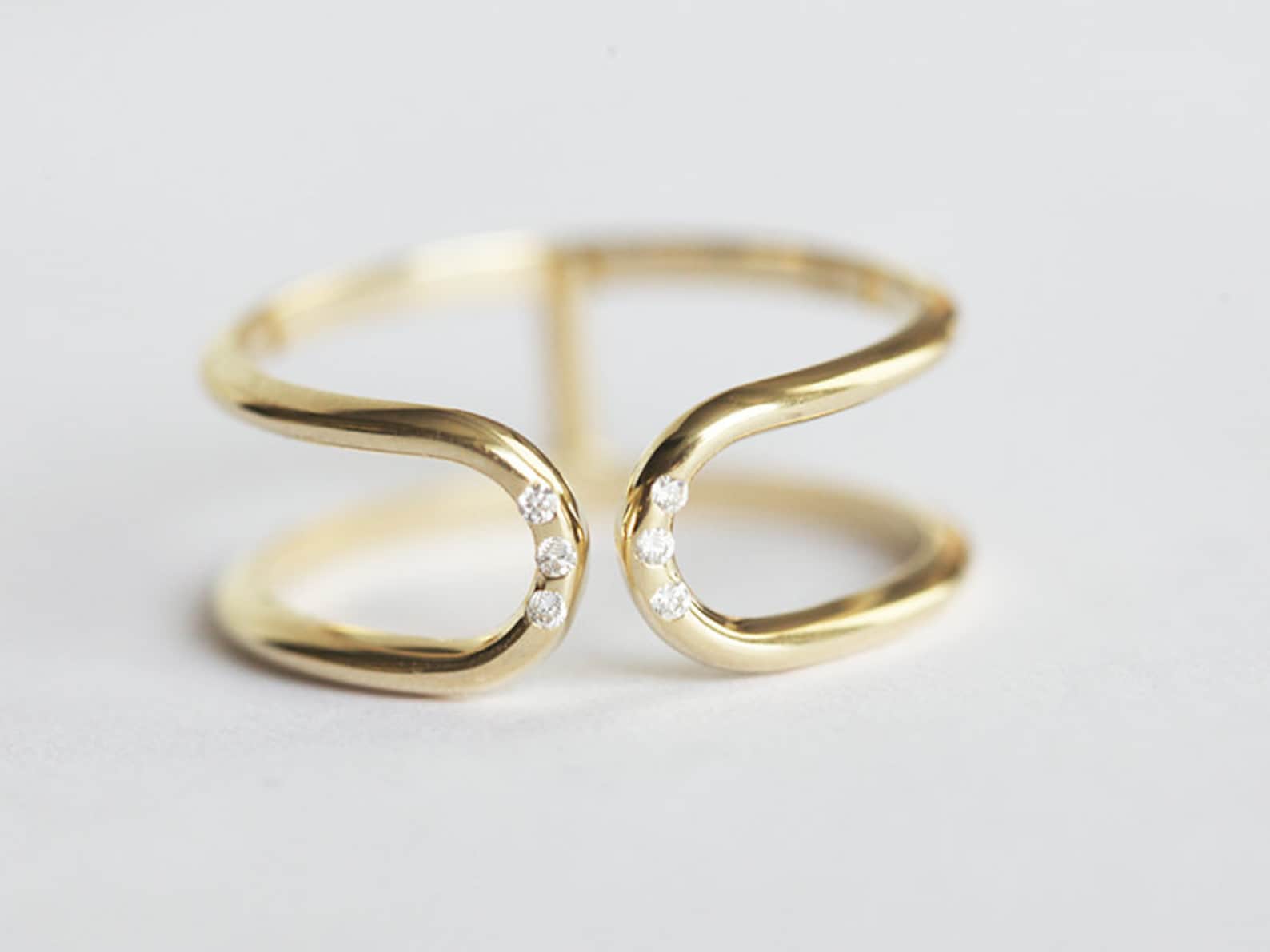 Double Diamond Band Ring Unique Open Wedding Band Split - Etsy