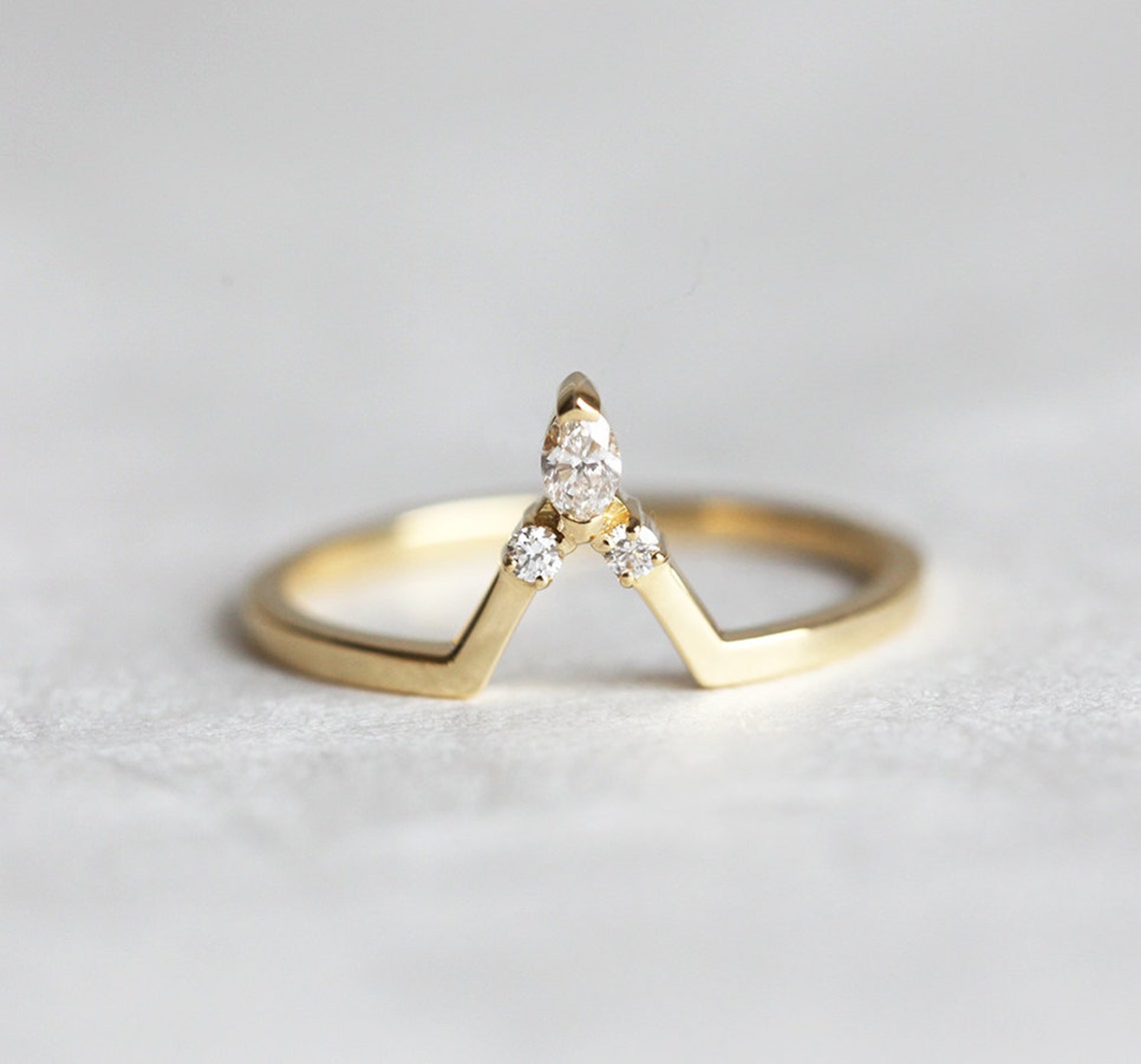 Triangle Diamond Ring Set 14k or 18k Solid Gold 0.3 Carat - Etsy