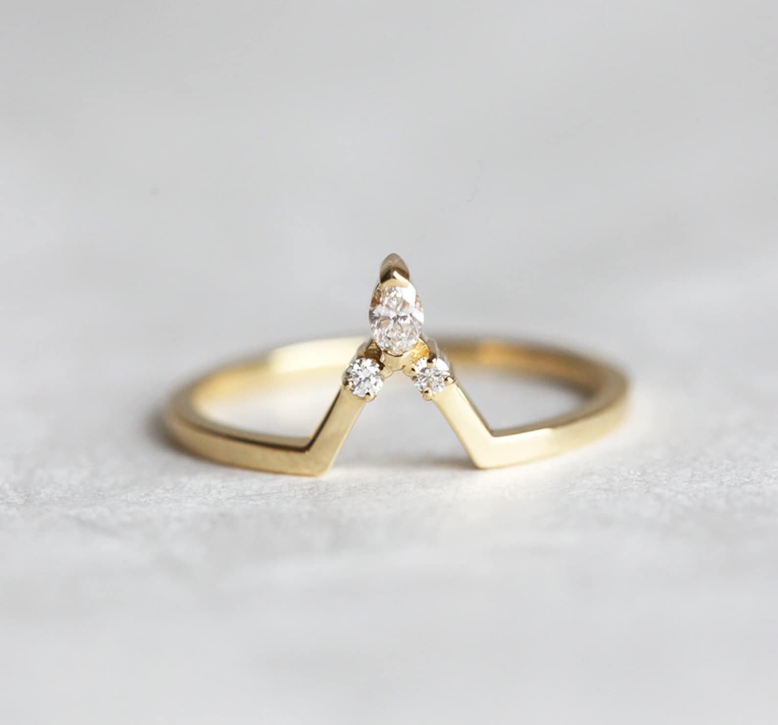 Triangle Diamond Ring Set 14k or 18k Solid Gold 0.3 Carat - Etsy