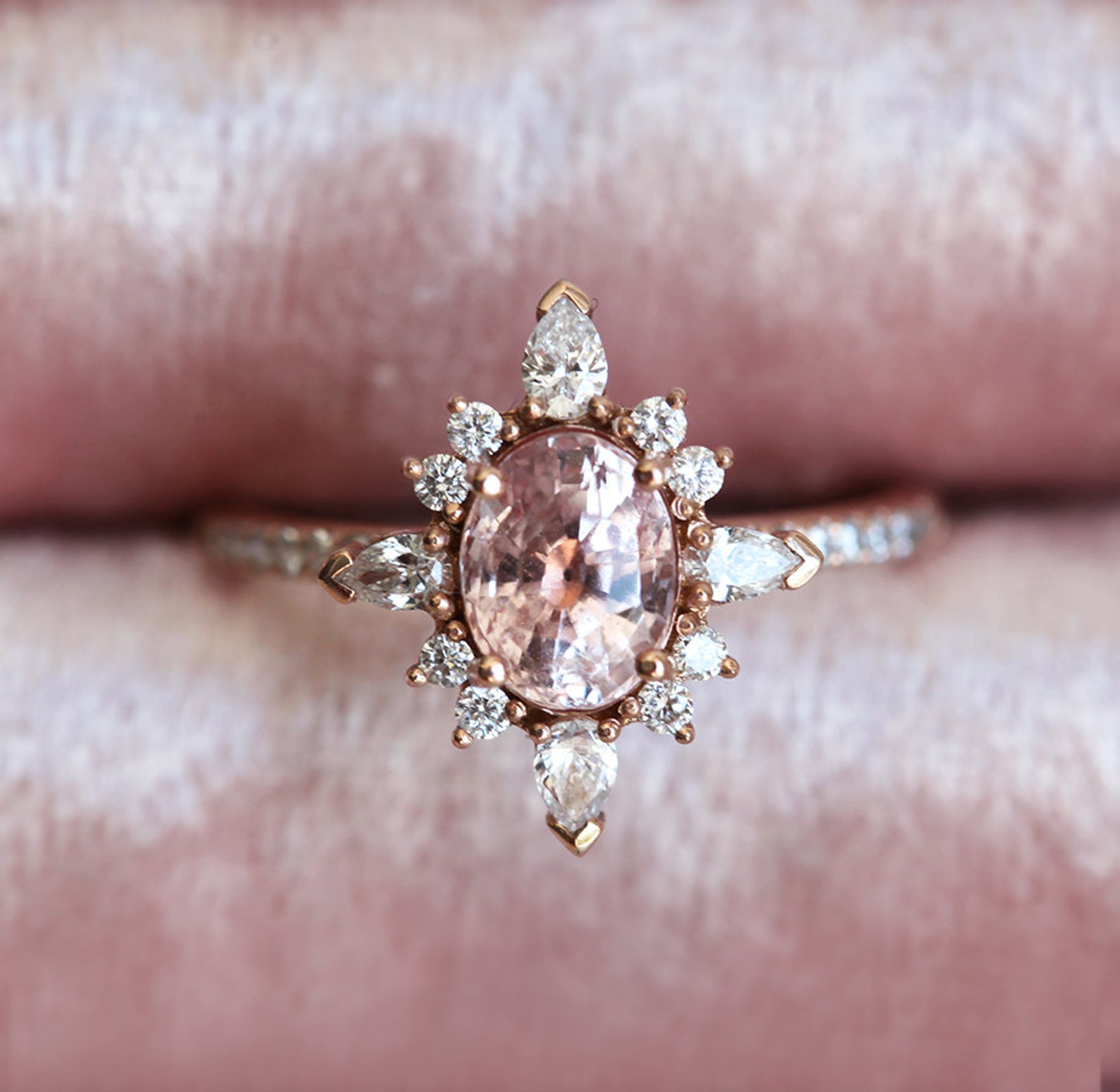Oval Peach Pink Sapphire & Diamond Ring 14k or 18k Solid Gold - Etsy