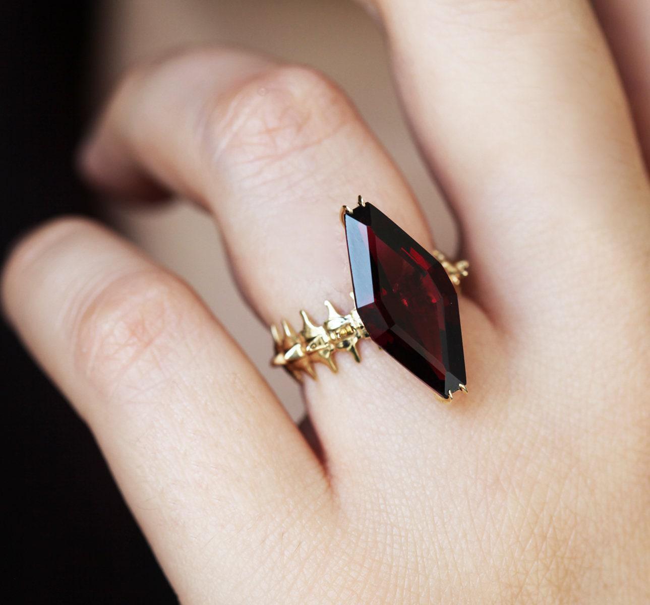 Red Garnet Snake Ring, Skeleton Ring, Unique Garnet Ring in 14k or 18k ...