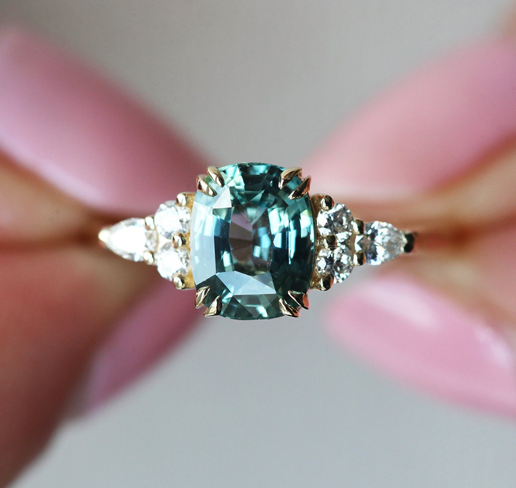 Mint Sapphire Engagement Ring Accent Diamond Ring Green - Etsy