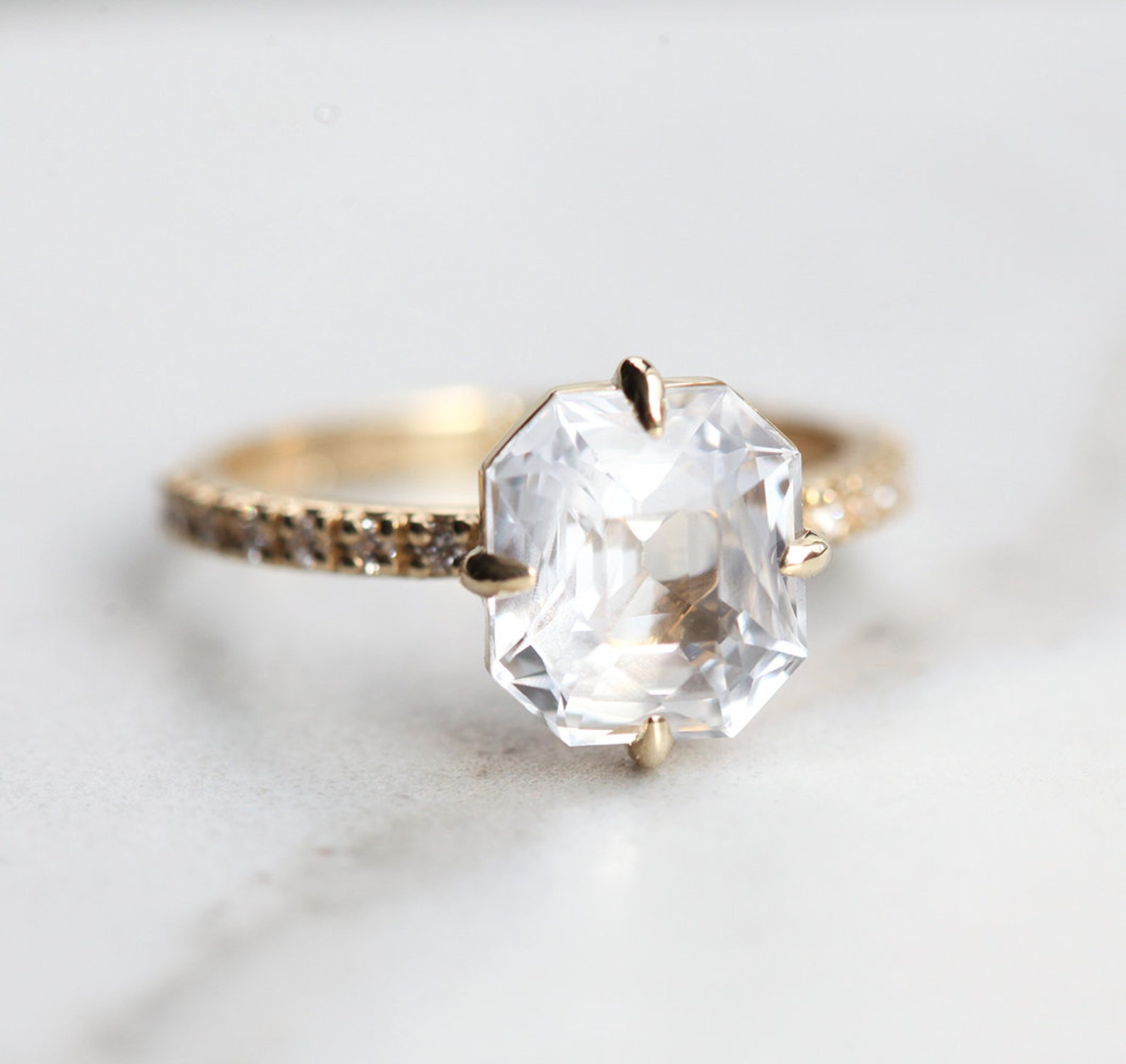 White Sapphire Ring Sapphire Engagement Ring Radiant Cut - Etsy