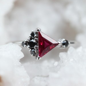 Triangle Ruby Ring, Ruby Engagement Ring, Genuine Natural Ruby Diamond ...