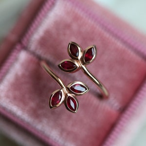 Floral Ruby Wrap Ring, Ruby Leaf Open Band, Natural Marquise Red Ruby ...