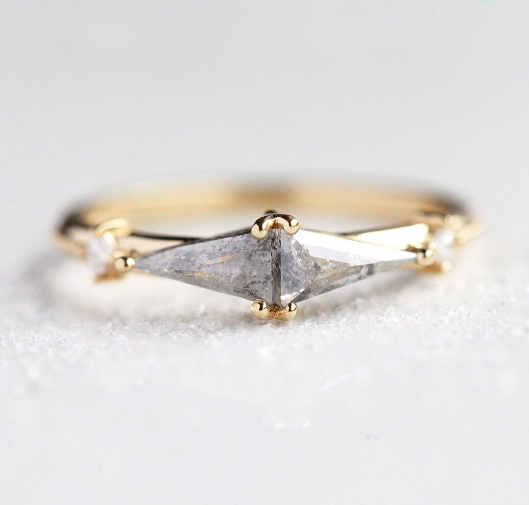 Salt and Pepper Diamond Ring, Unique Triangle Diamond Ring, Salt Pepper ...