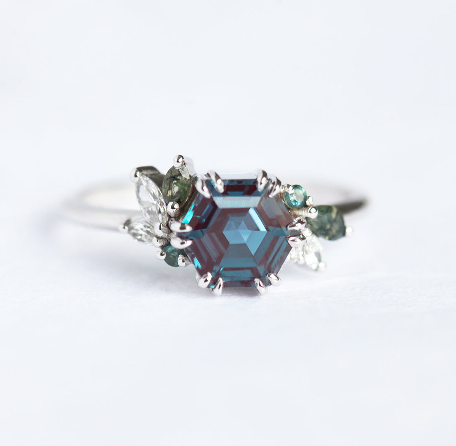 Hexagon Alexandrite Cluster Ring Hexagon Moss Agate Cluster - Etsy