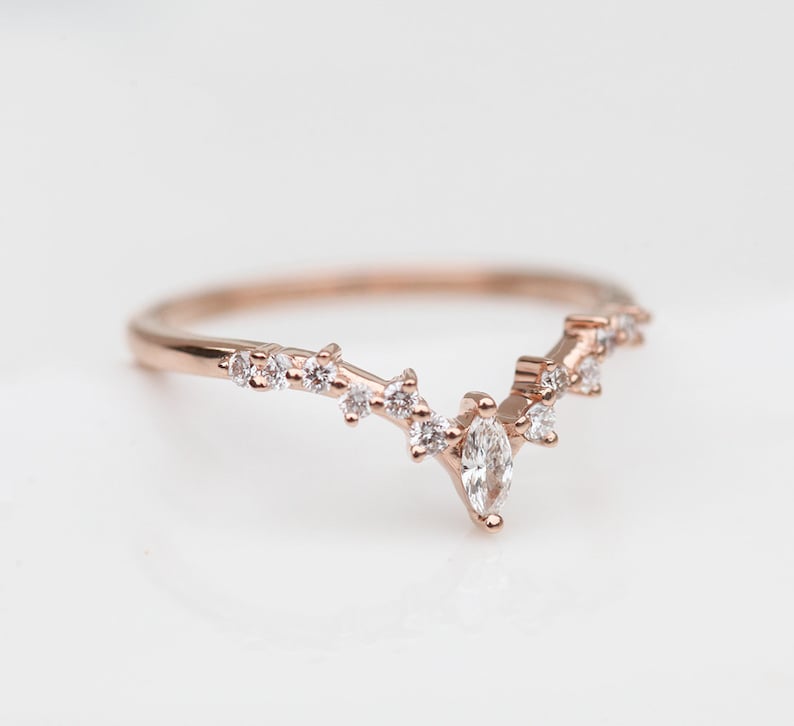 Diamond Nesting Band V Shaped Wedding Ring Curved Cluster | Etsy