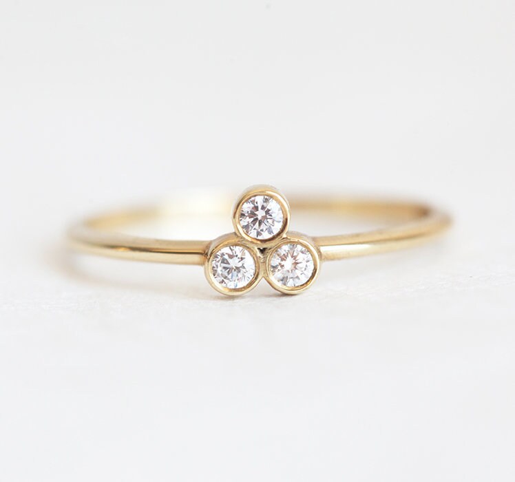 Trio Diamond Ring Simple Gold Diamond Ring Delicate Three - Etsy Israel