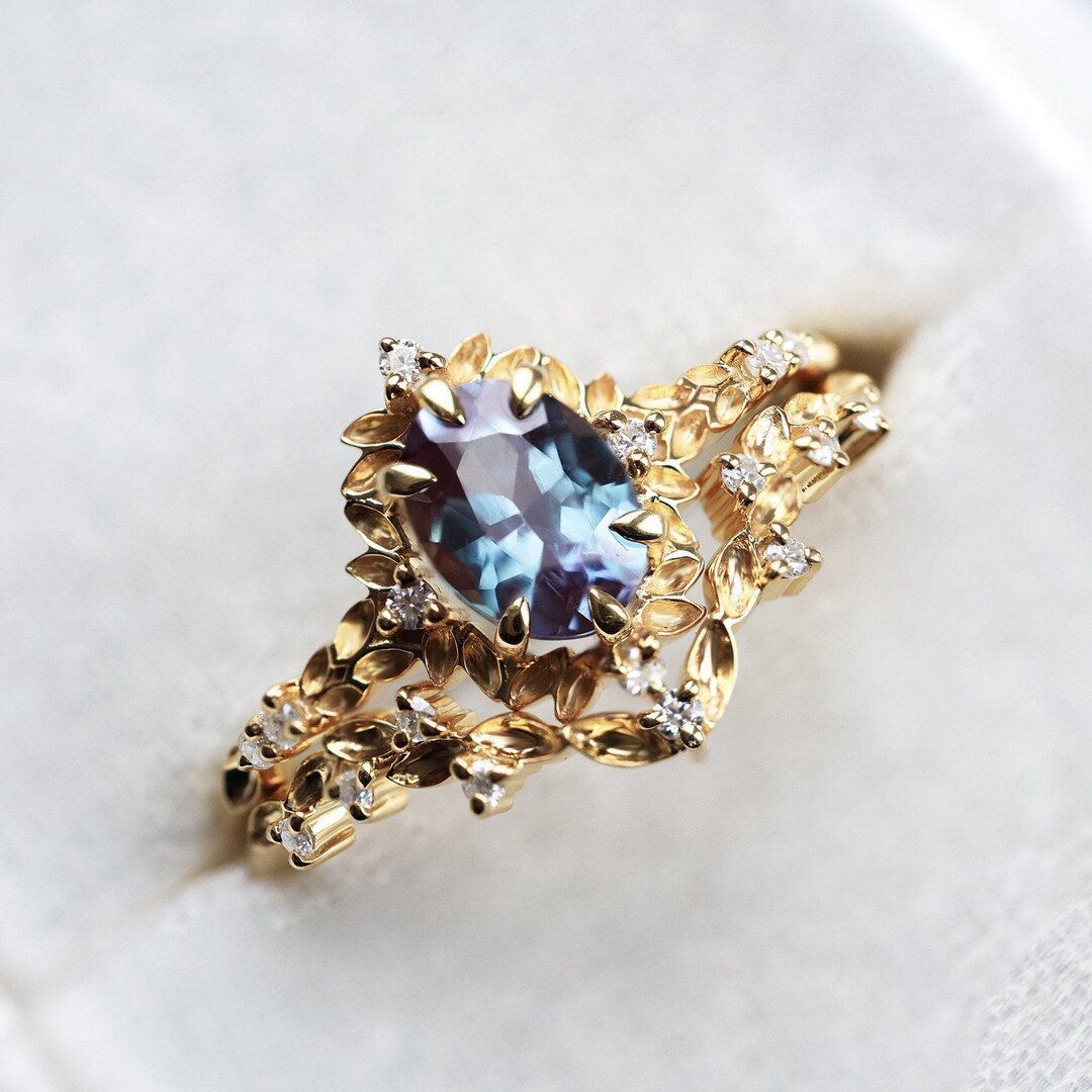 Leaf Lab Alexandrite Ring Set - Etsy