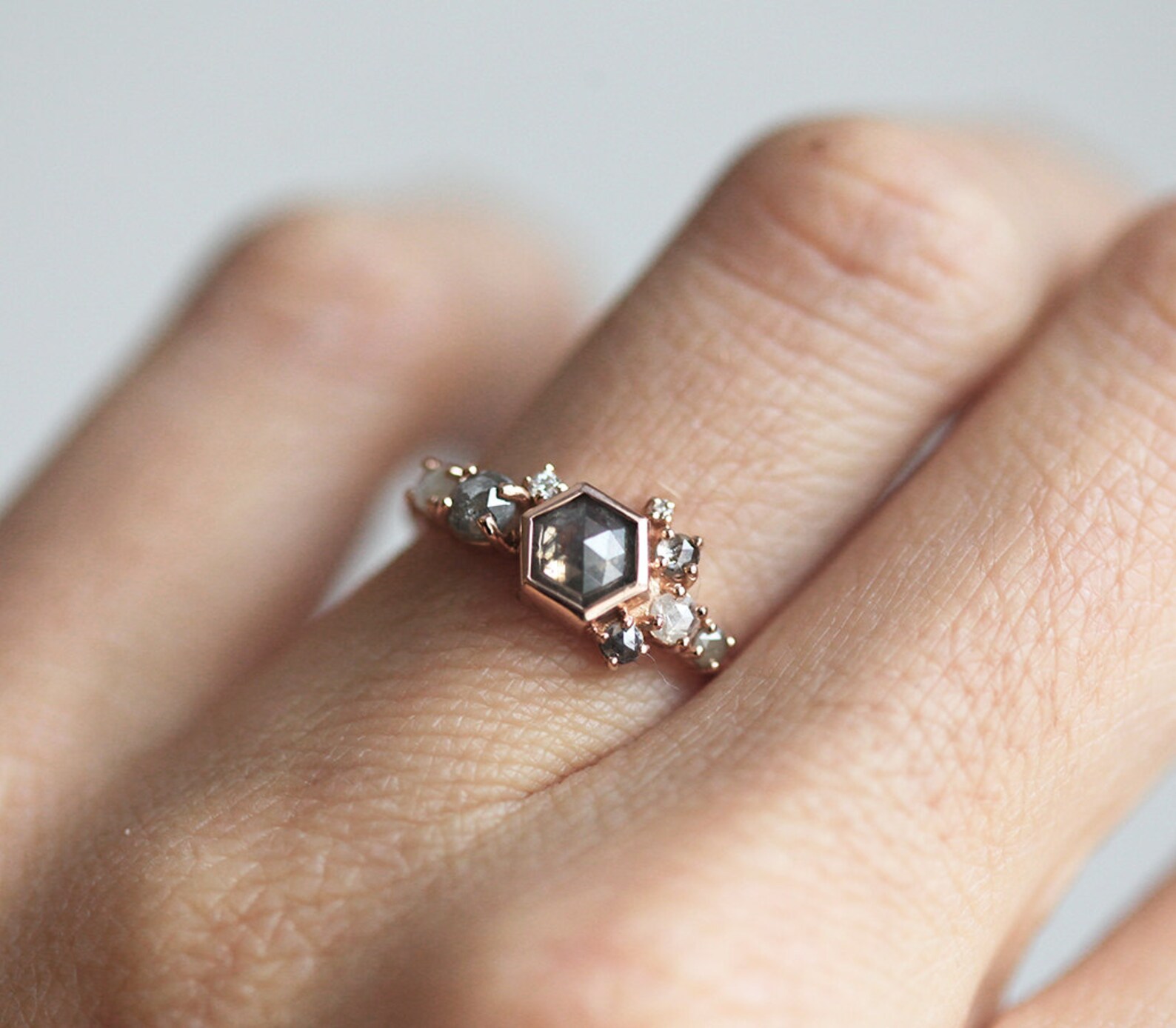 Gray Diamond Ring With Hexagon Diamond Diamond Cluster Ring - Etsy