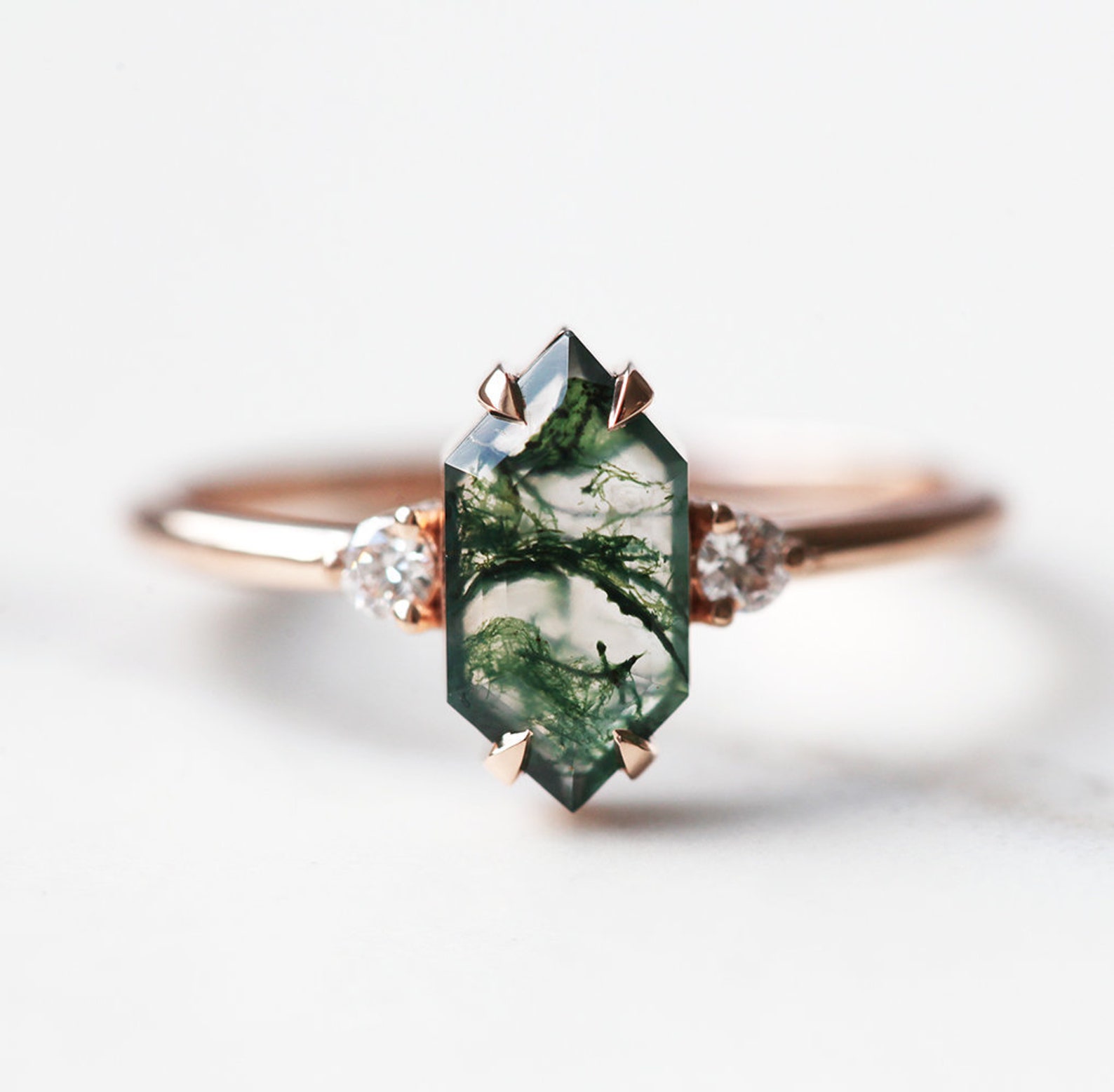 Moss Agate & Diamond Engagement Ring Unique Mossy Ring - Etsy