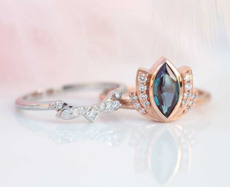 Zen Ring Set Lotus Engagement Ring Set Lotus Flower Ring - Etsy