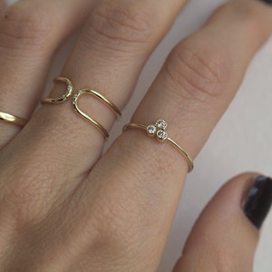 Trio Diamond Ring, Simple Gold Diamond Ring, Delicate Three Diamond ...