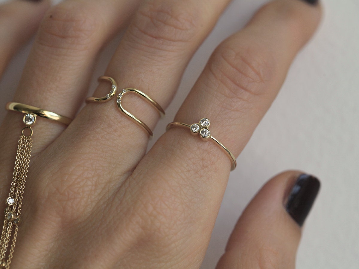 Trio Diamond Ring Simple Gold Diamond Ring Delicate Three - Etsy Israel