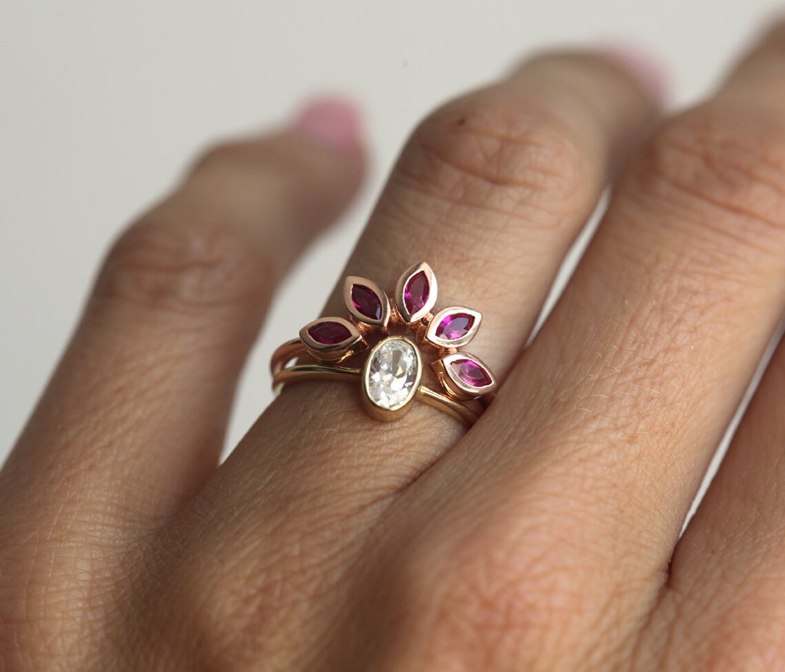 Ruby Wedding Ring Matching Curved Ruby Band Marquise Ruby - Etsy Canada