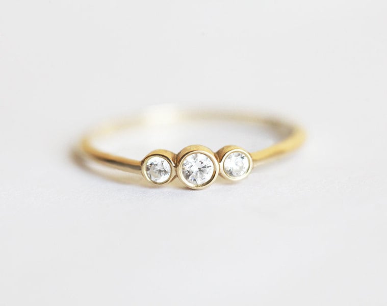 Three Diamond Ring Simple Diamond Engagement Ring Three - Etsy