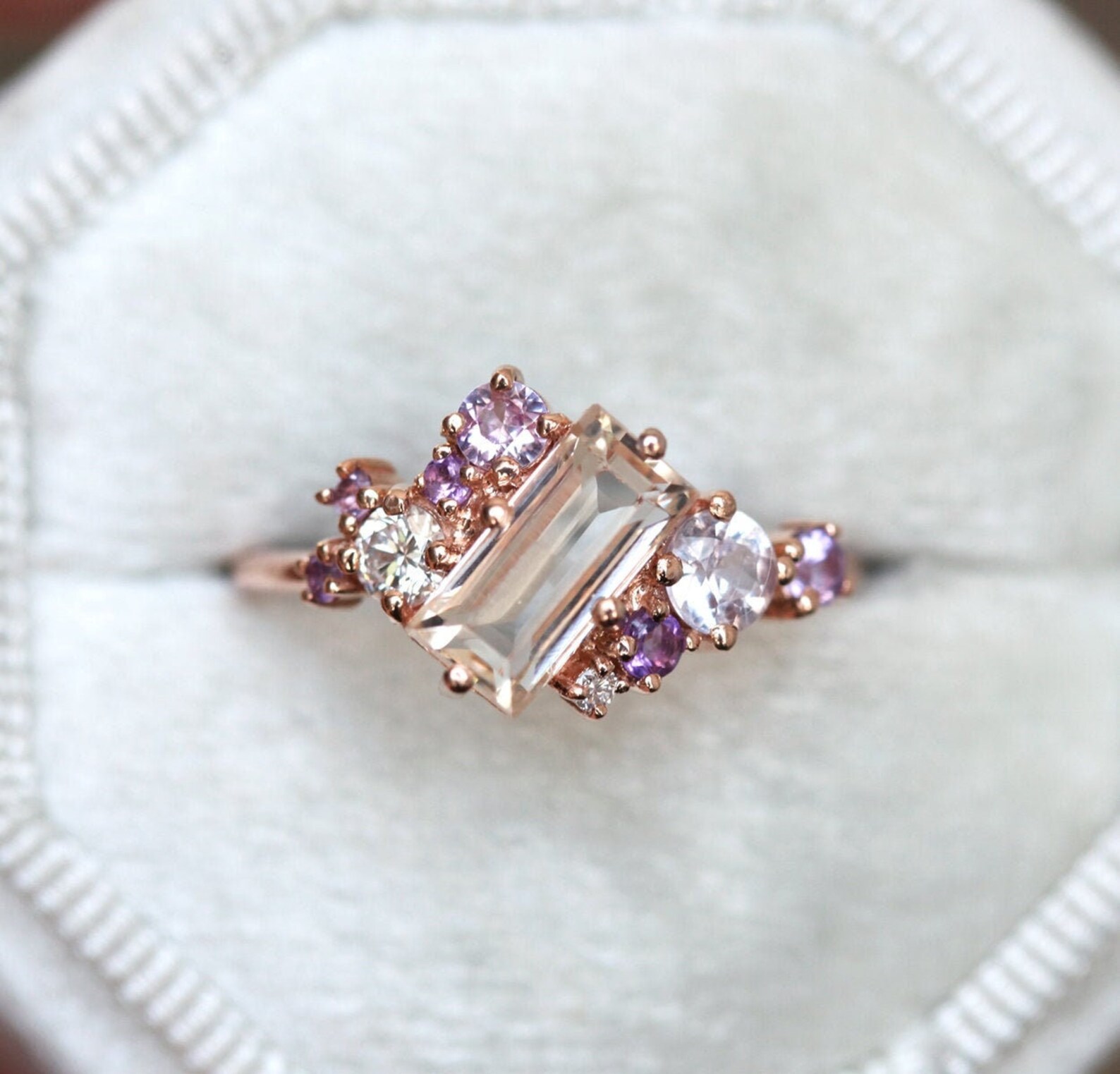 Morganite Cluster Engagement Ring Morganite Baguette Diamond - Etsy