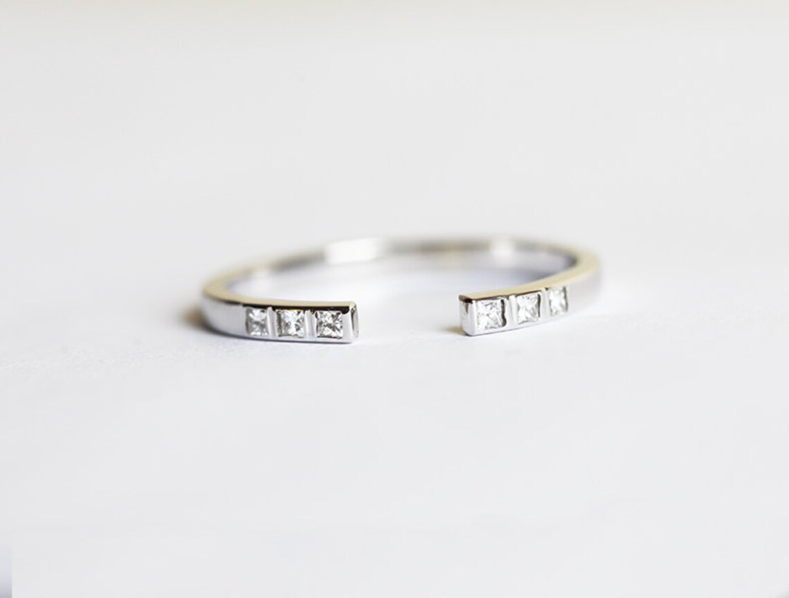 Open Diamond Ring Diamond Wedding Band Stackable Wedding - Etsy