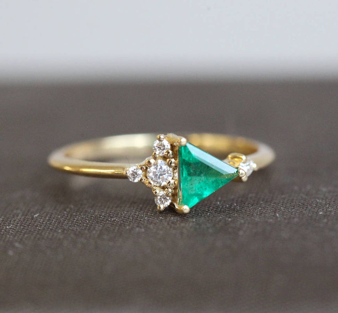 Emerald Diamond Ring Yellow Gold, Mini Diamond Cluster Ring With ...