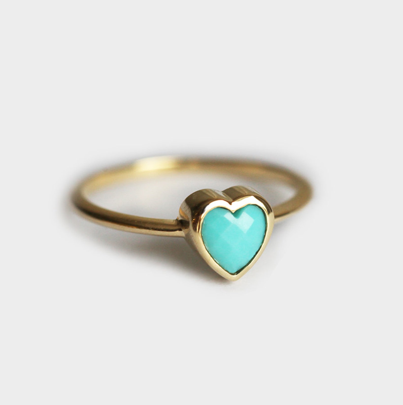 Turquoise Heart Ring Solid Gold Band With Heart Shaped 4-5mm - Etsy