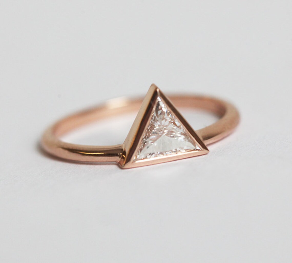 Triangle Diamond Ring Triangle Engagement Ring in Rose Gold - Etsy