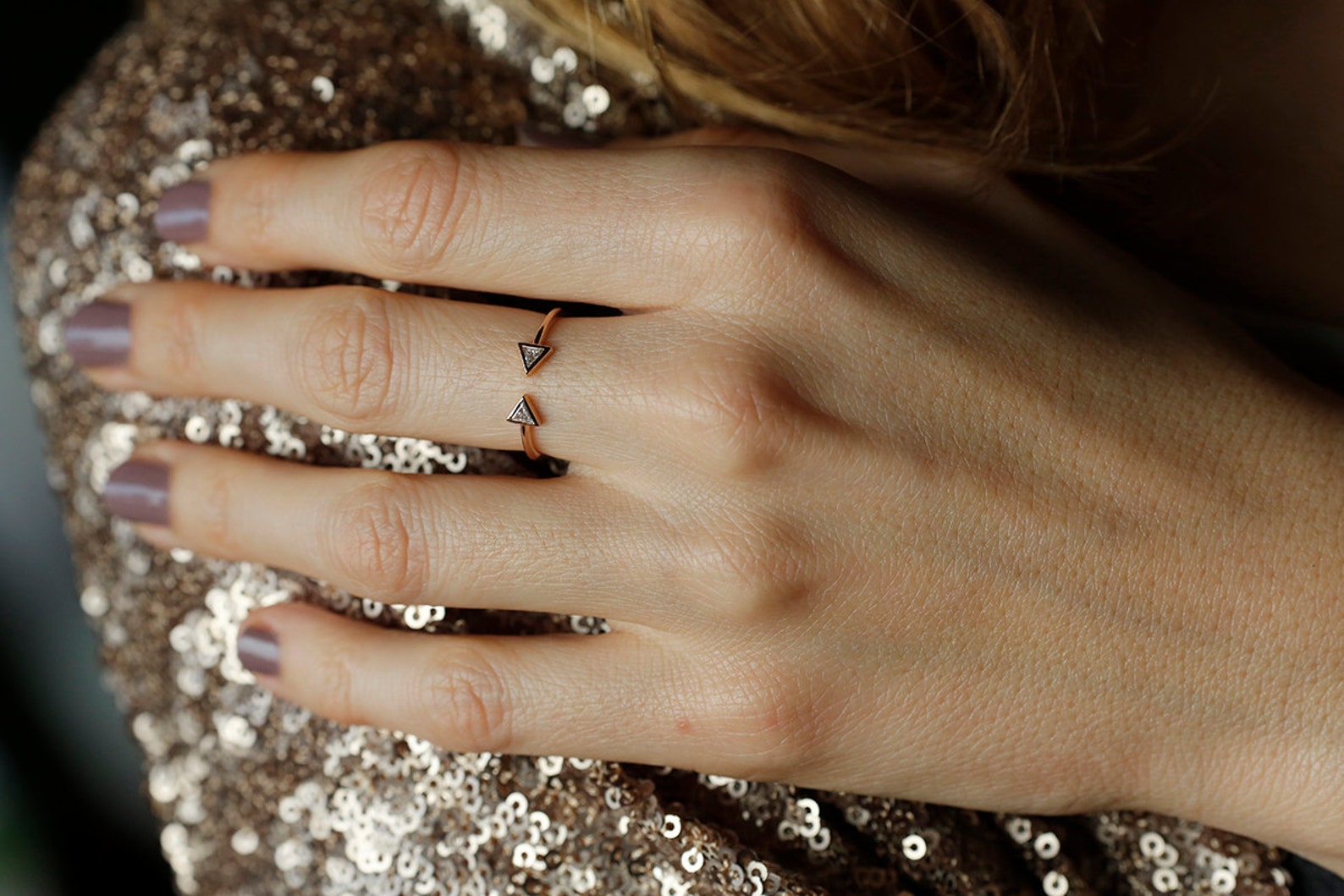 Open Triangle Diamond Band Unique Modern Pointed Diamond Ring | Etsy