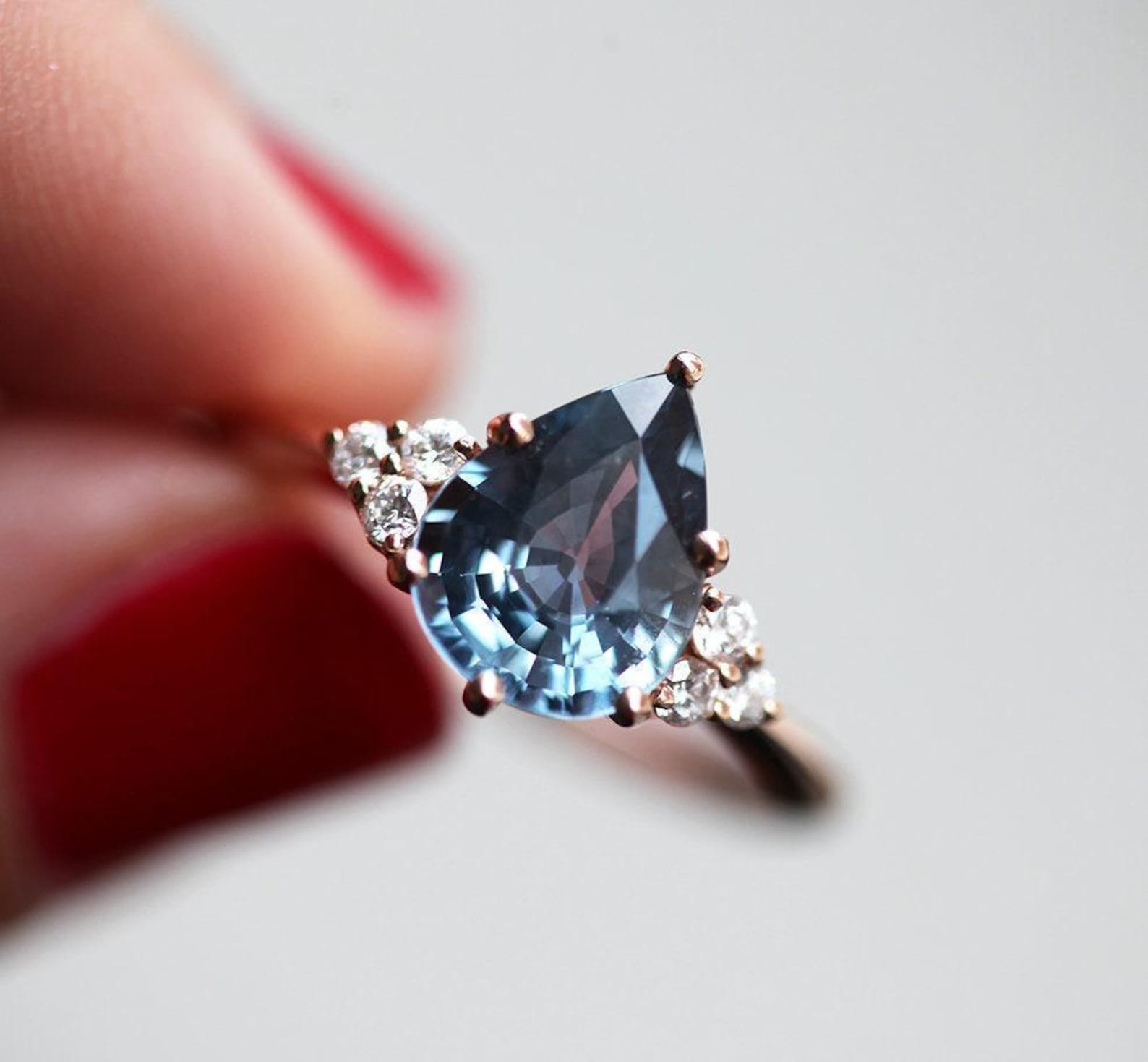 Pear Blue Sapphire Ring, Medium Blue Sapphire Engagement Ring, Sapphire ...