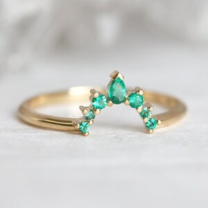 Diamond Nesting Band in 14k Solid Gold With Prong Set Round & Pear ...