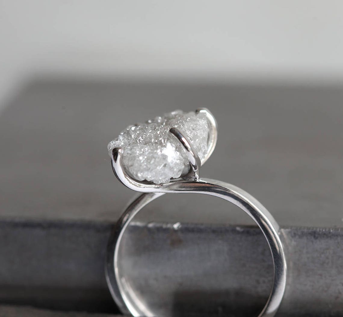 Raw Diamond Ring Solid Gold Rough Freeform Gray Diamond - Etsy UK