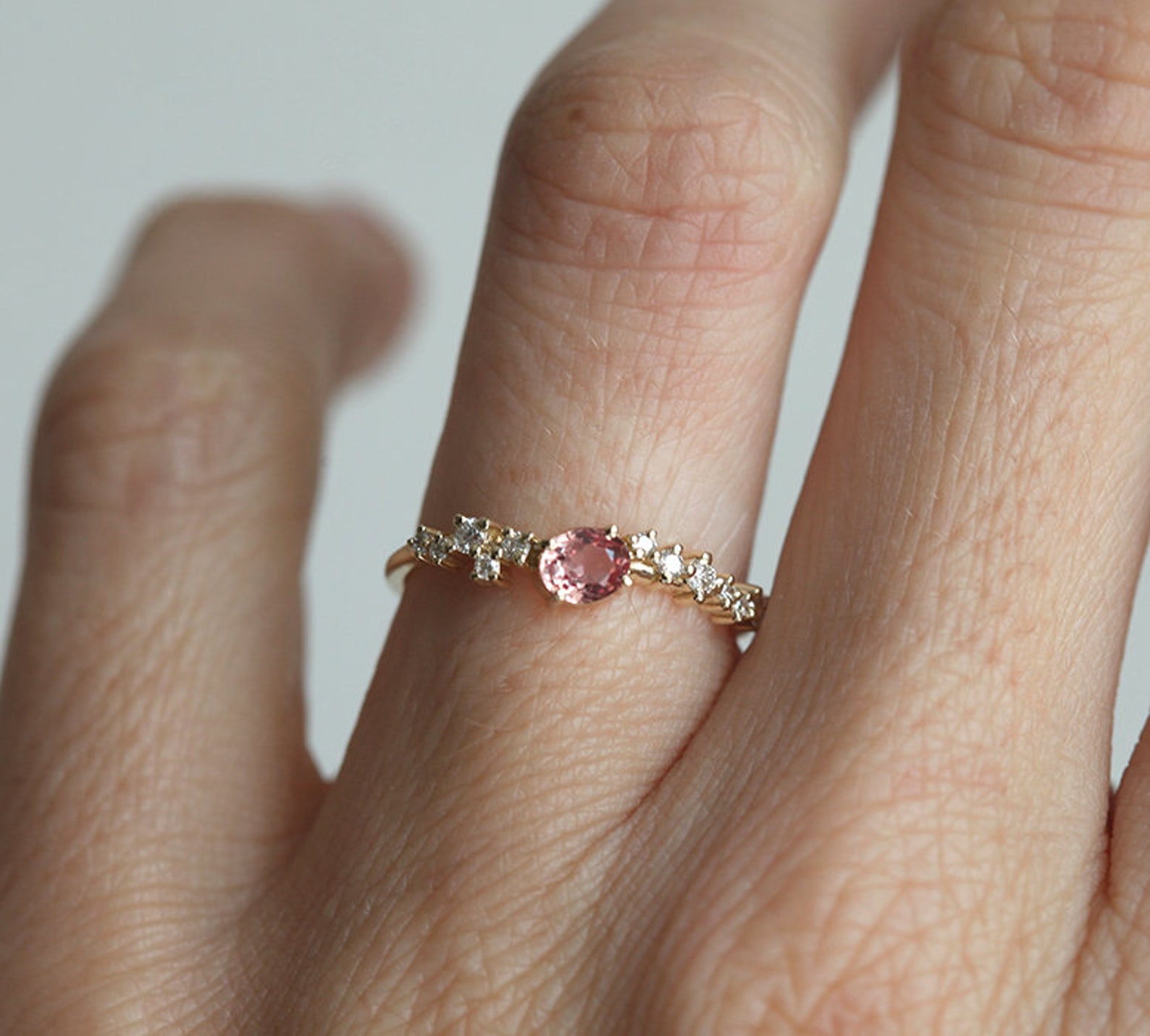 Diamond Ring With Pink Peach Sapphire Peach Sapphire Ring - Etsy