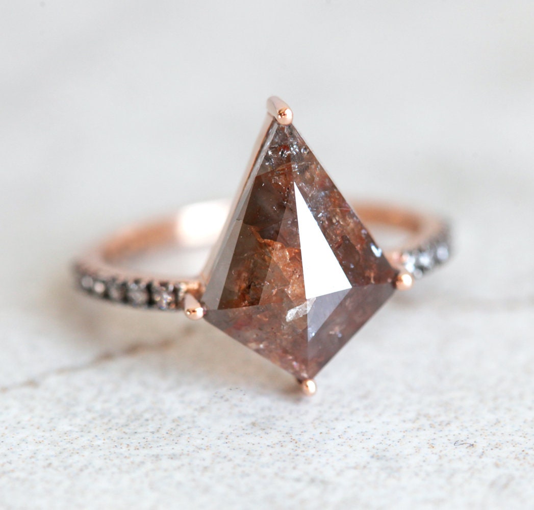 Red Brown Diamond Engagement Ring Rhomb Red Diamond Ring | Etsy