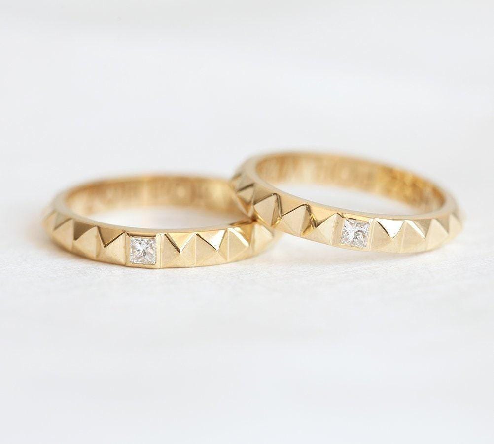 Diamond Pyramid Wedding Band Ring With Princess Cut Diamond - Etsy