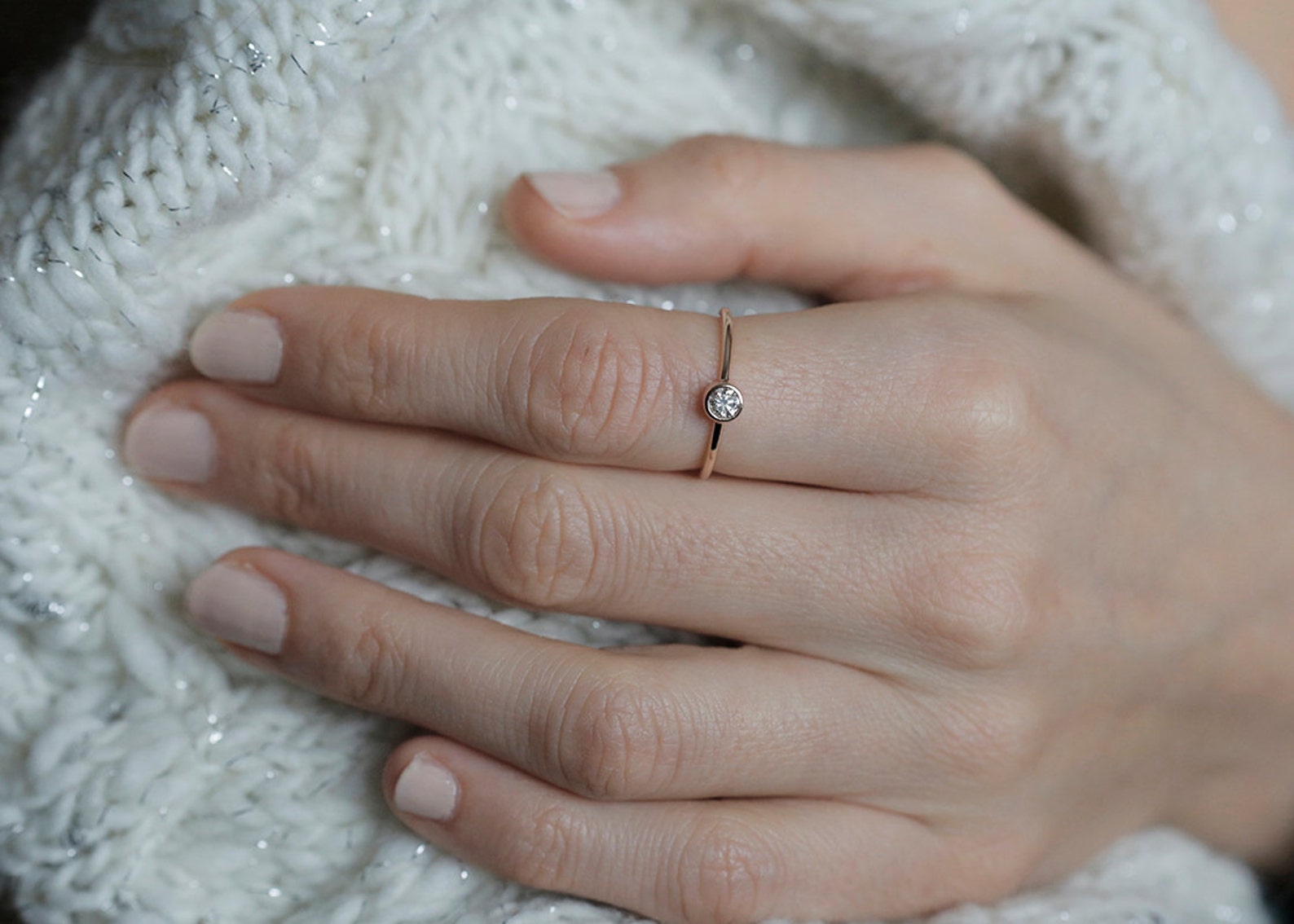 Simple Round Diamond Ring Round Diamond Solitaire Ring Rose - Etsy