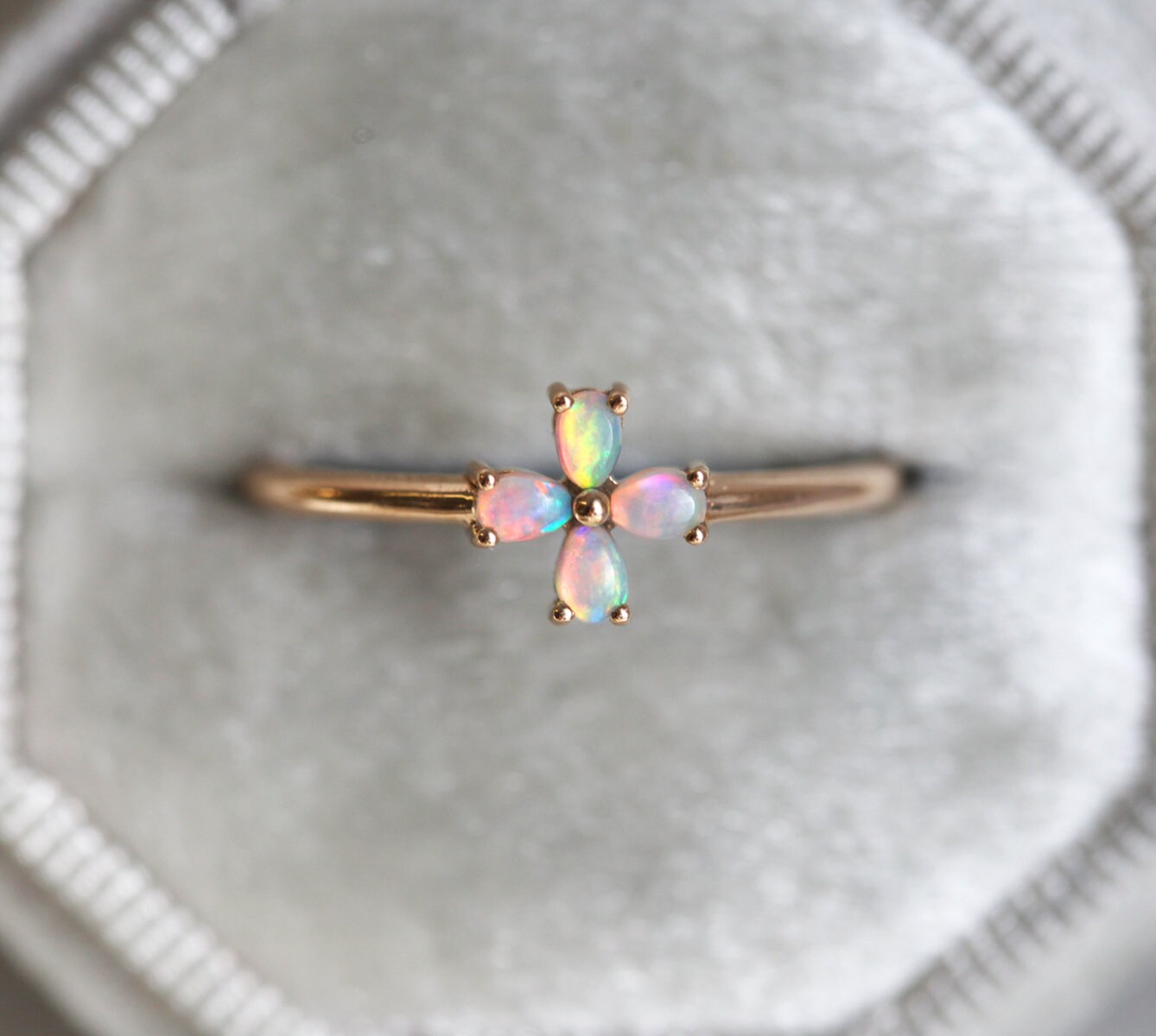 Australian Opal Ring / Opal Flower Ring / Pear Fire Opal Ring | Etsy