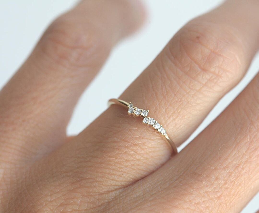 Delicate Diamond Cluster Ring, Tiny Diamond Ring, 14k or 18k Solid Gold ...