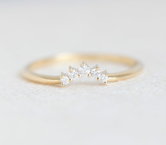 Delicate Diamond Wedding Ring Curved Diamond Band with Prong | Etsy