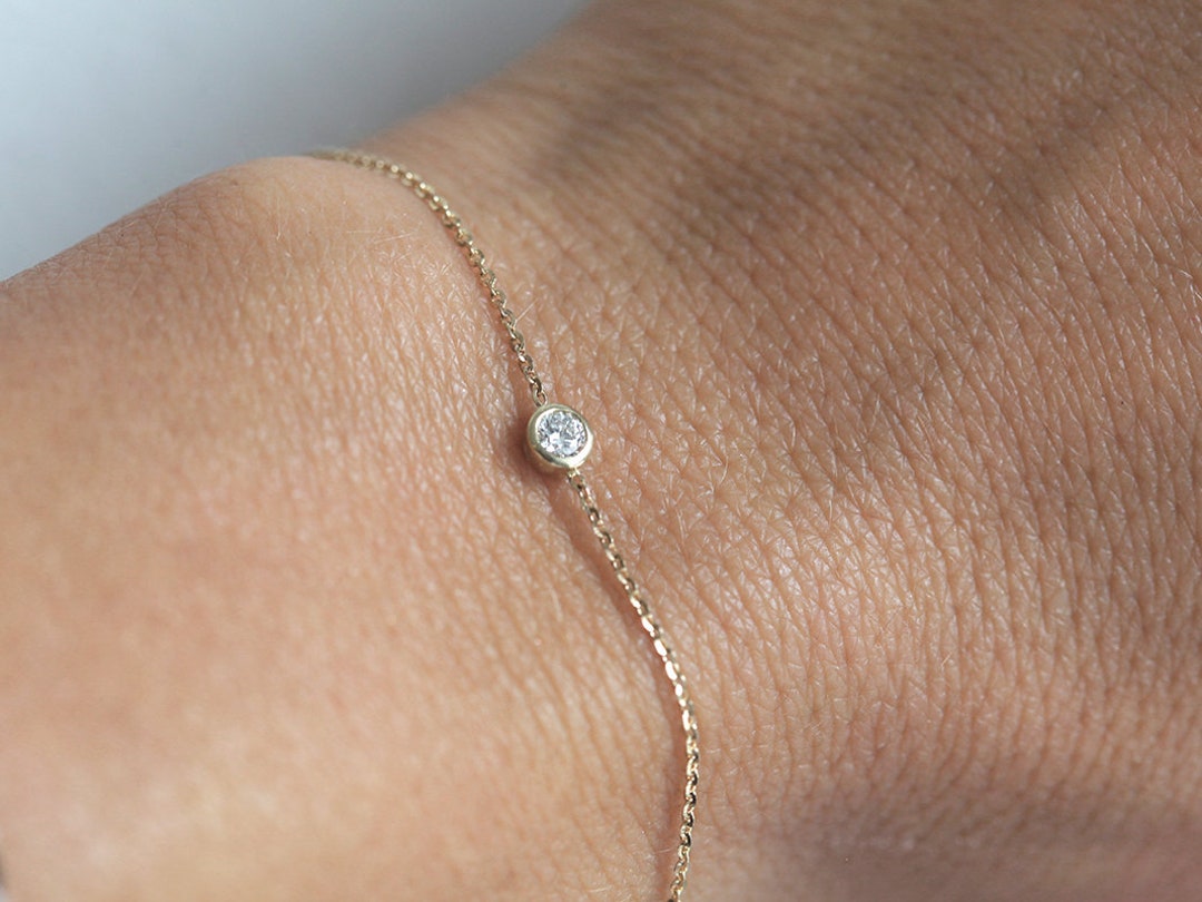 Diamond Solitaire Bracelet, Delicate Gold Bracelet, Delicate Diamond ...