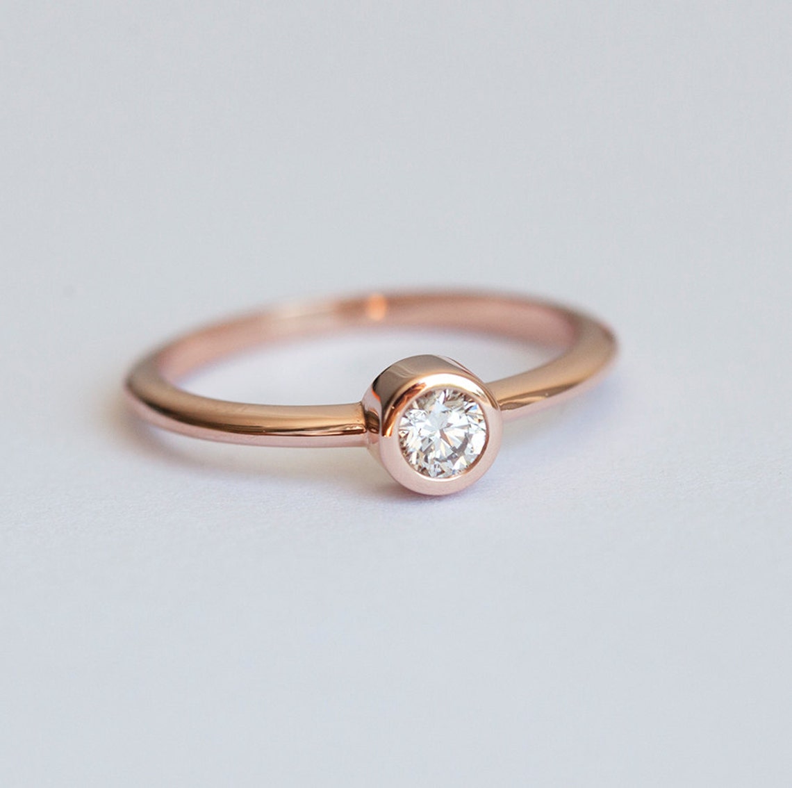 Simple Round Diamond Ring Round Diamond Solitaire Ring Rose - Etsy