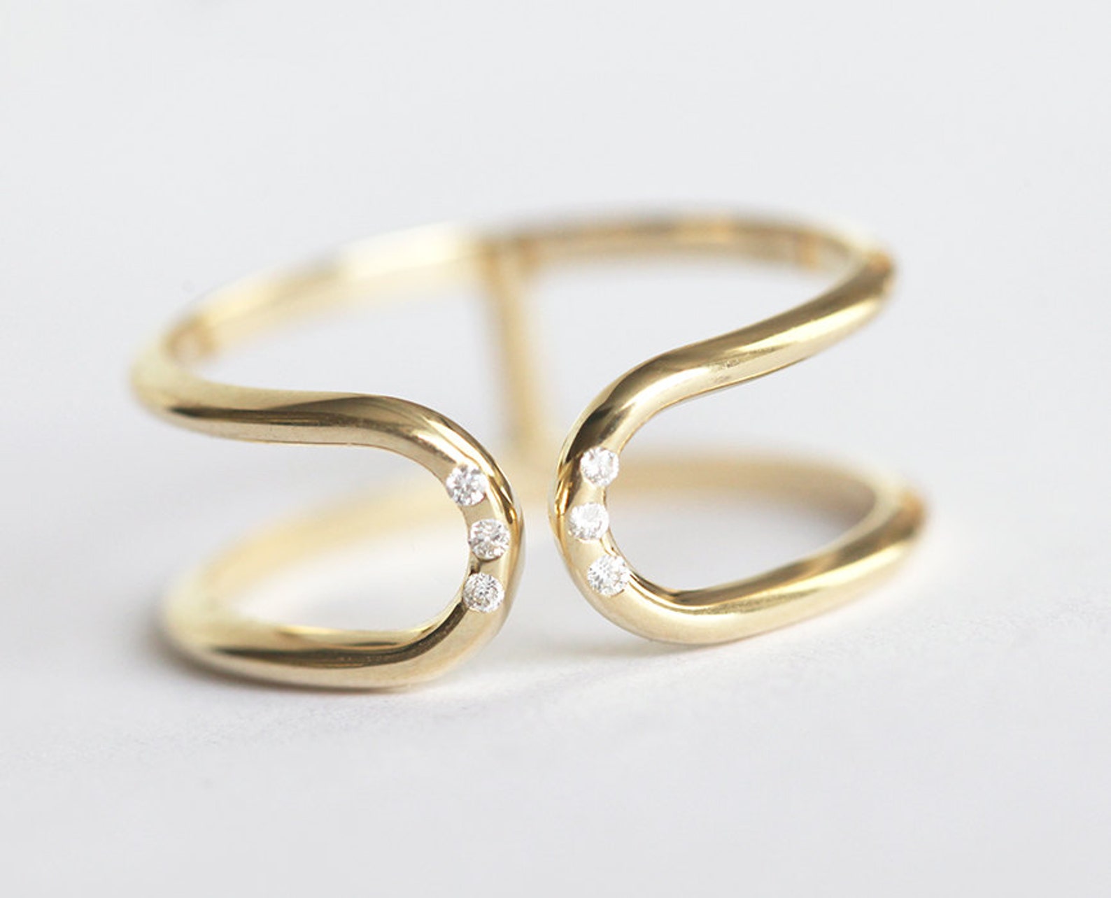 Double Diamond Band Ring Unique Open Wedding Band Split - Etsy