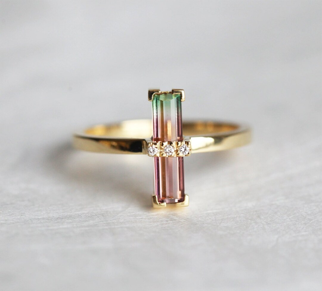Watermelon Tourmaline Ring Unique Engagement Ring Bicolor - Etsy Denmark