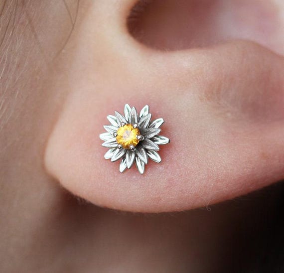 Gold Sunflower Earrings Orange Earring Simple Sapphire Earrings 14k Rose Gold Earrings Flower Studs Earrings Gold Studs Jewelry Etsy