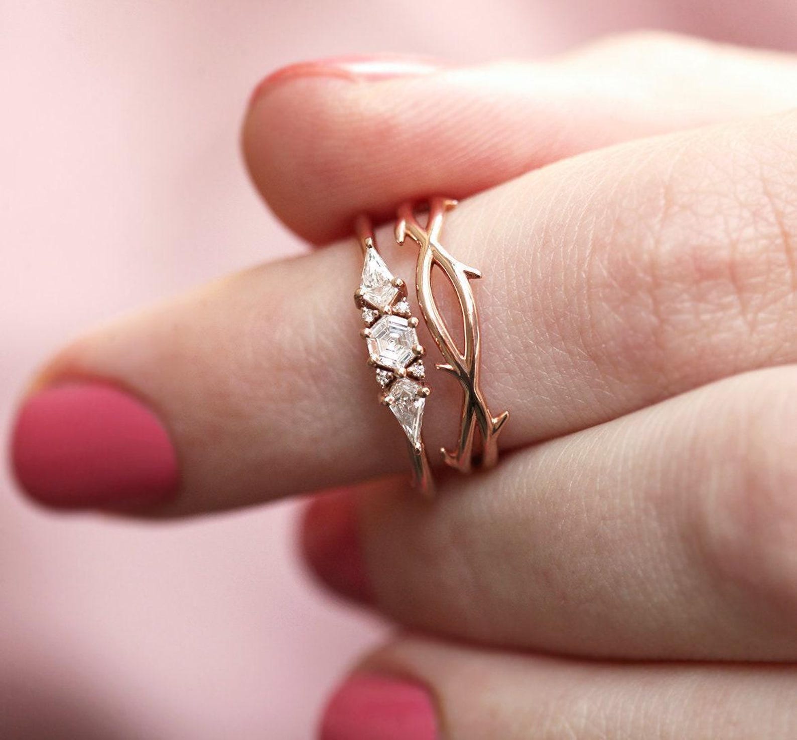 Hexagon Diamond Cluster Ring, Art Deco Diamond Engagement Ring, Unique ...