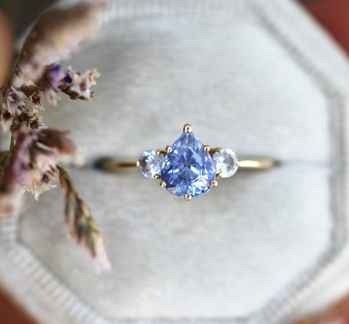 Cluster Diamond Ring Cluster Diamond Wedding Band With Blue - Etsy