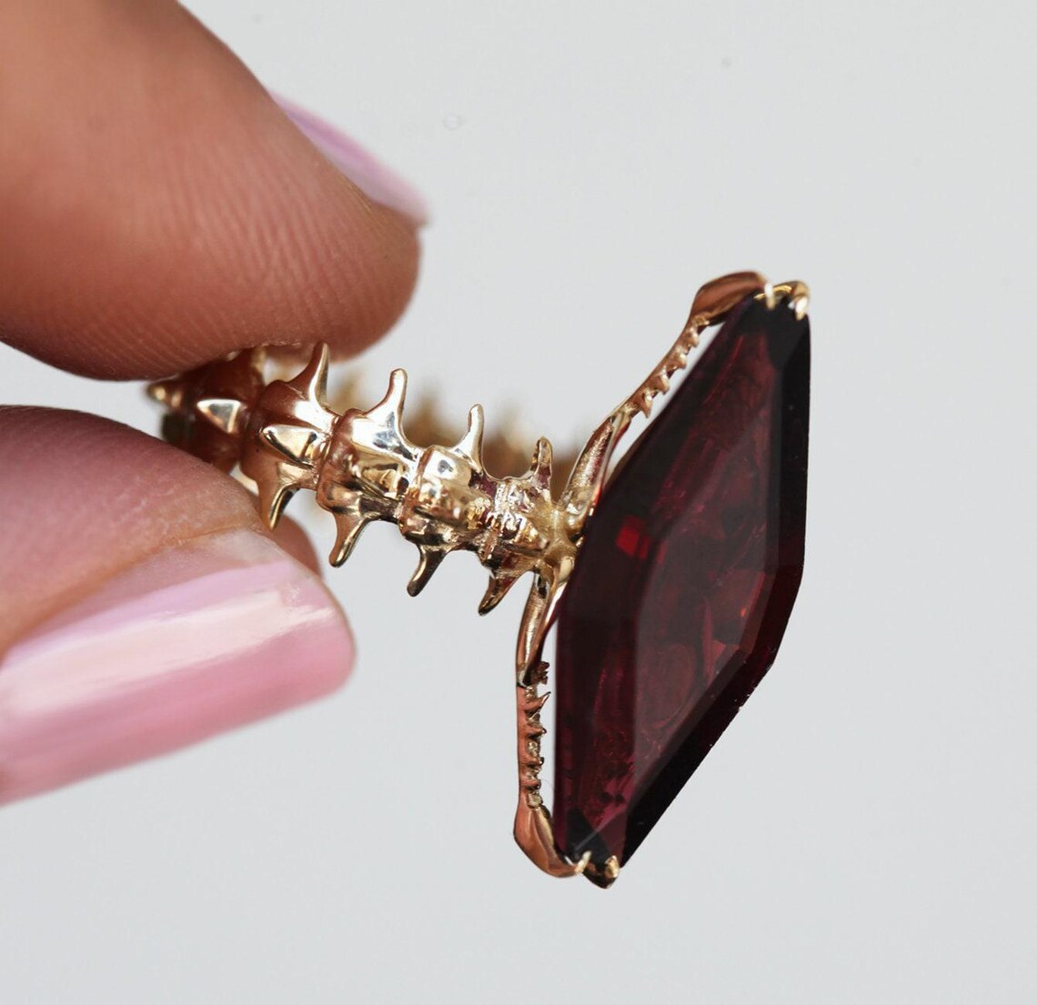 Red Garnet Snake Ring, Skeleton Ring, Unique Garnet Ring in 14k or 18k ...