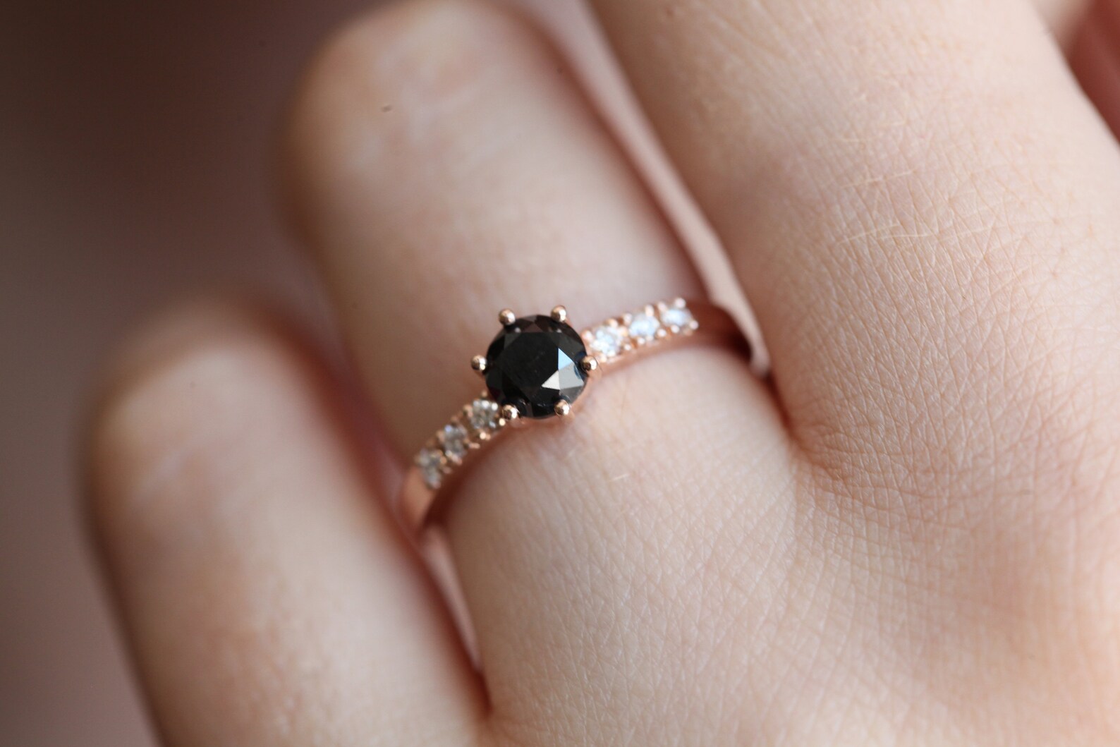 Black Diamond Ring / Round Black Diamond Engagement Ring With - Etsy