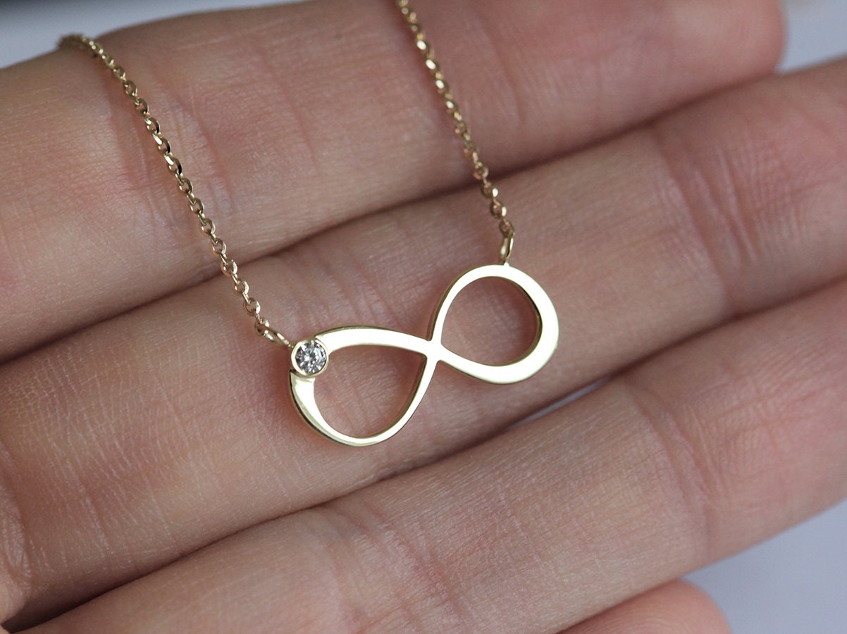 Gold Diamond Infinity Necklace Solid Gold Infinity Necklace - Etsy