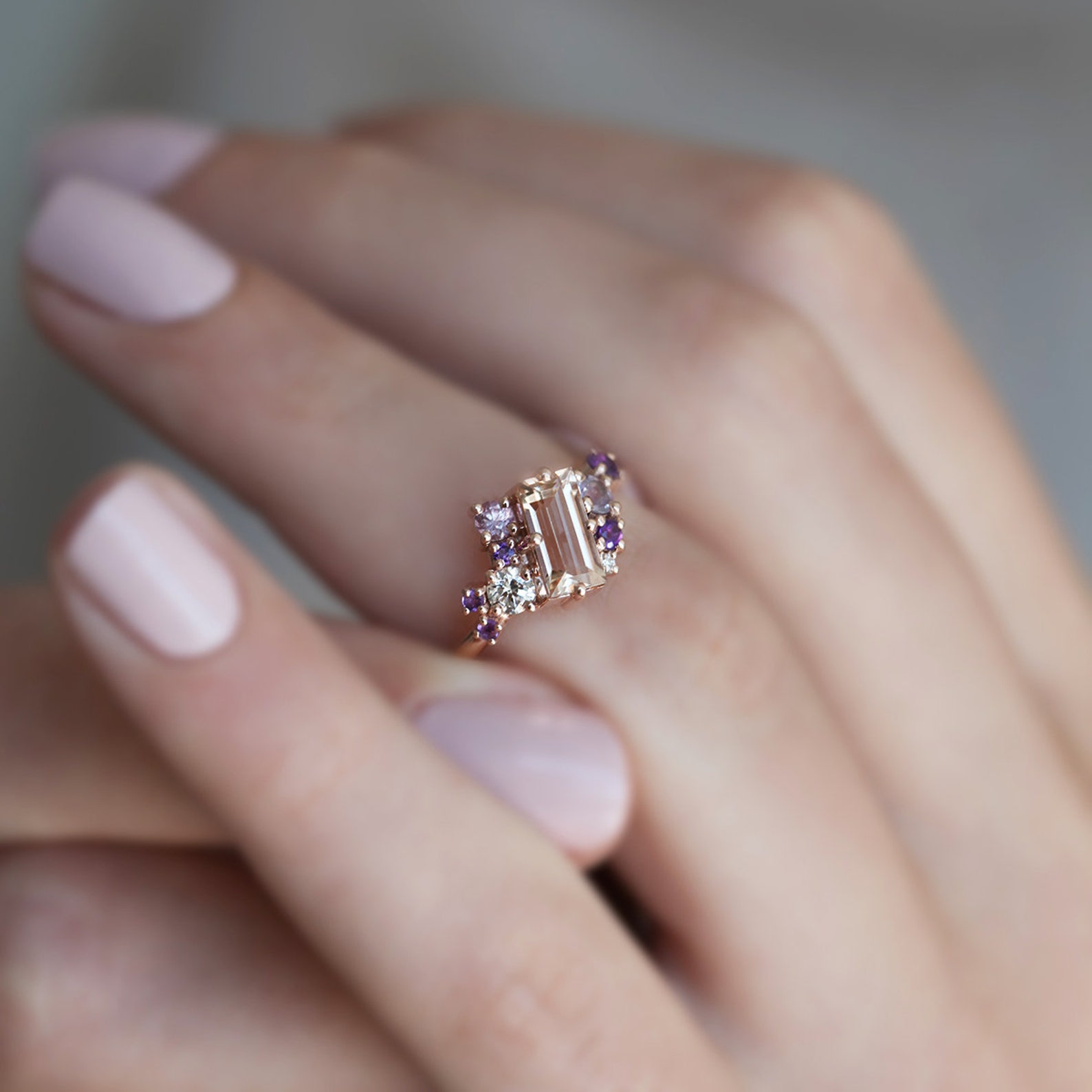 Morganite Cluster Engagement Ring Morganite Baguette Diamond - Etsy