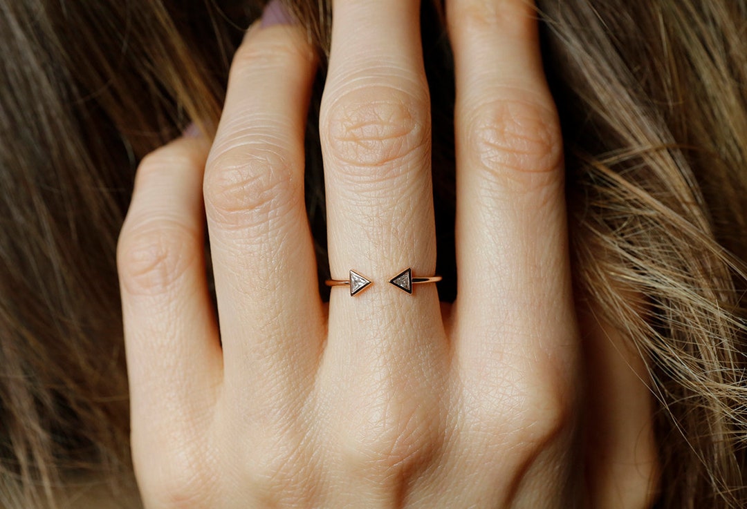 Open Triangle Diamond Band, Unique Modern Pointed Diamond Ring With ...