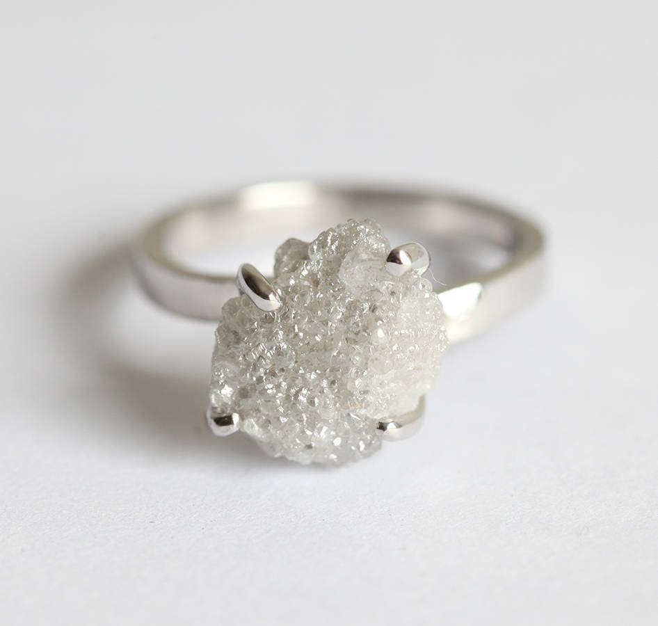 Raw Diamond Ring Solid Gold Rough Freeform Gray Diamond - Etsy UK